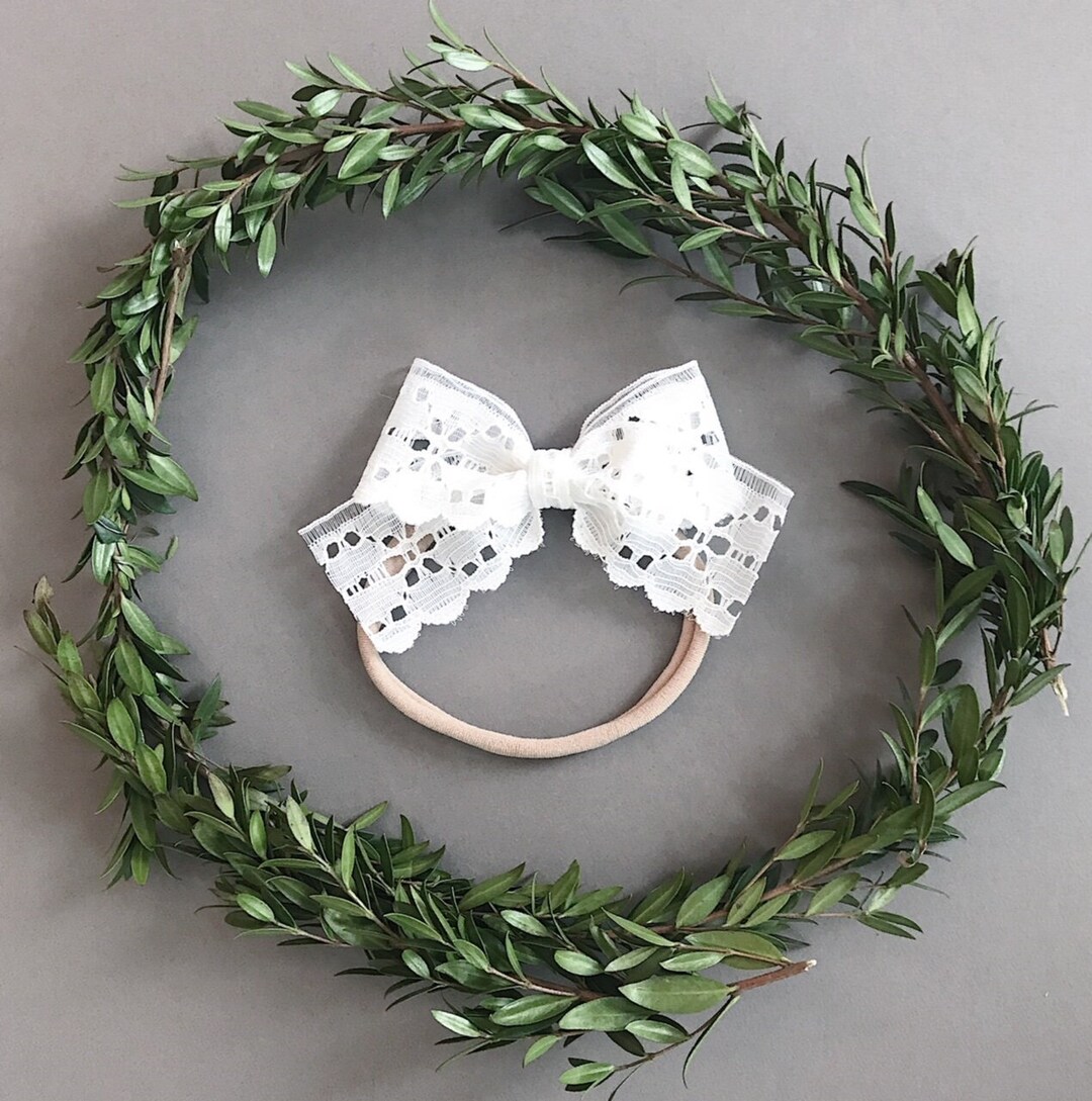 New Baby Gift, Eyelet Lace Bow Headband, Newborn Bows, Newborn ...