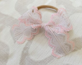 Pink Lace Bow | Etsy