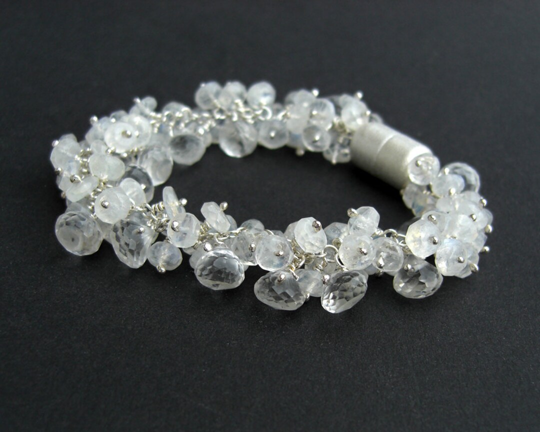 Moonstone Rock Crystal Bracelet 925 Silver, Bridal Jewelry, White ...