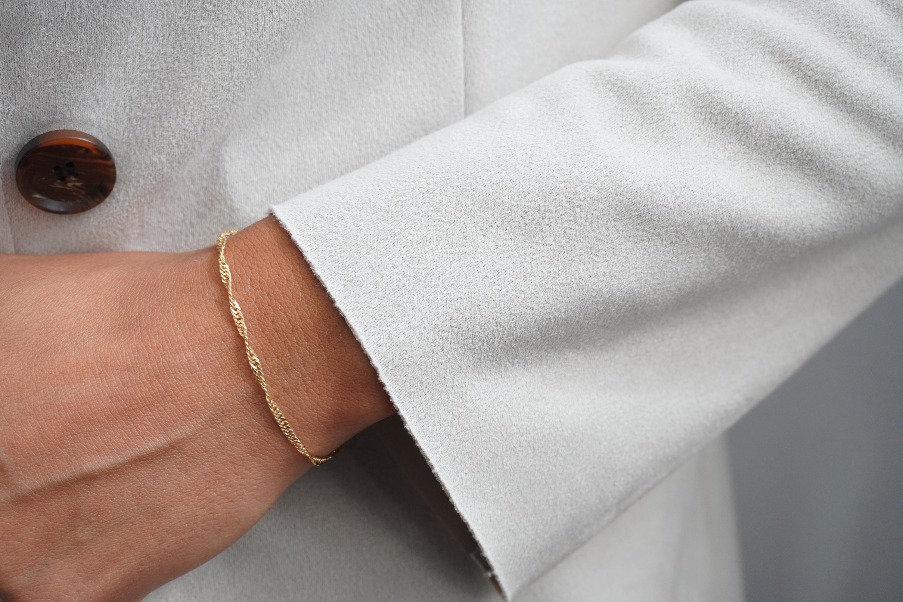 Singapore Twist Chain Delicate Gold Chain Bracelet 18k Gold - Etsy