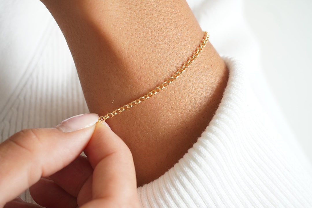 Dainty Rolo Chain Bracelet, 18k Gold Filled Delicate Bracelet, Simple ...