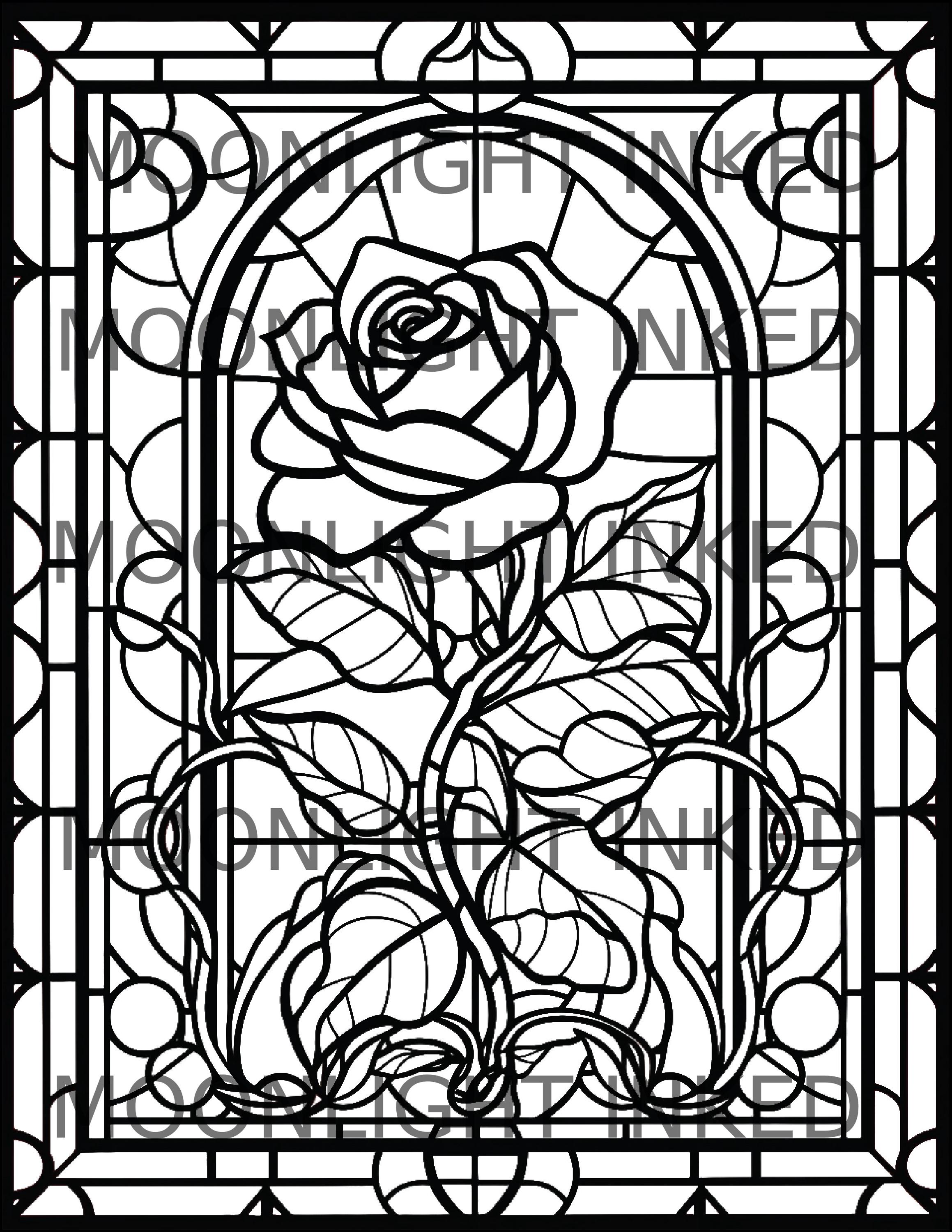 17 Floral Stained Glass Coloring Pages - Etsy