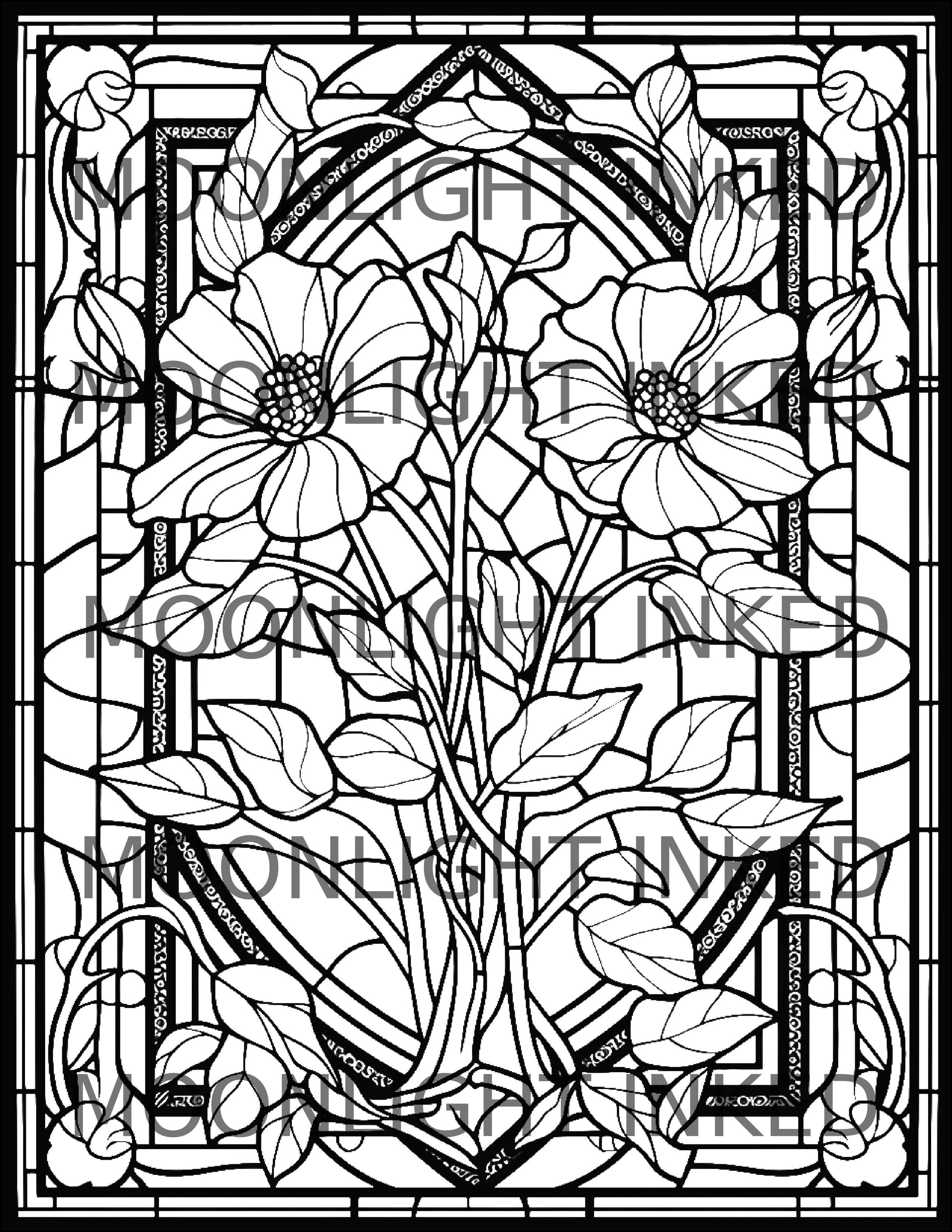 17 Floral Stained Glass Coloring Pages - Etsy