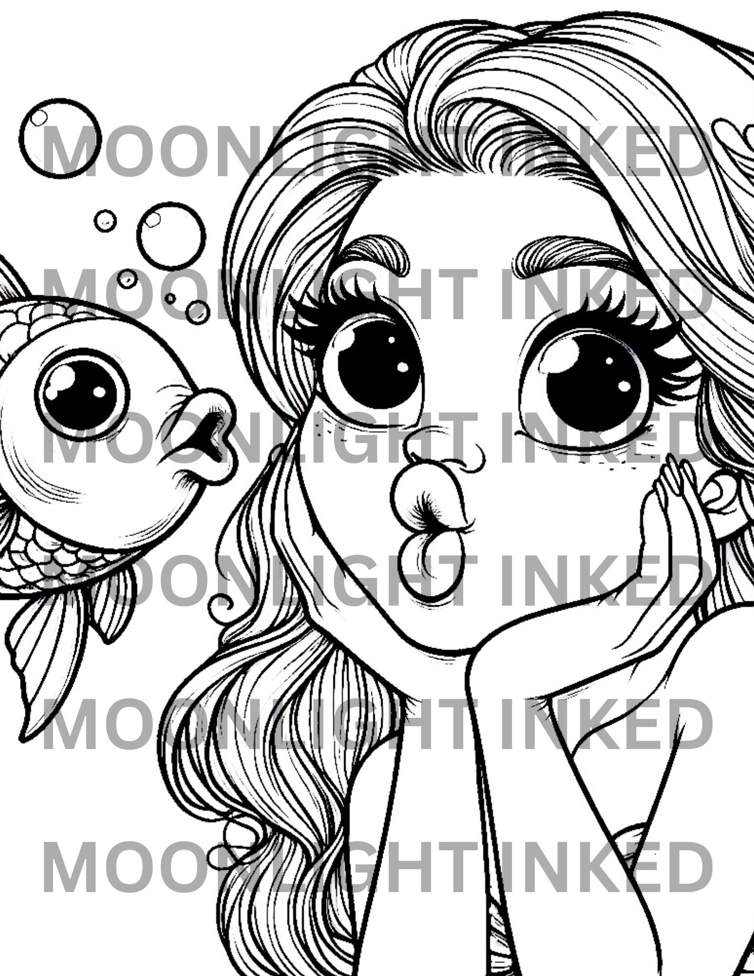 70 Mermaid Coloring Pages Featuring Silly Whimsical Underwater Mermaids ...