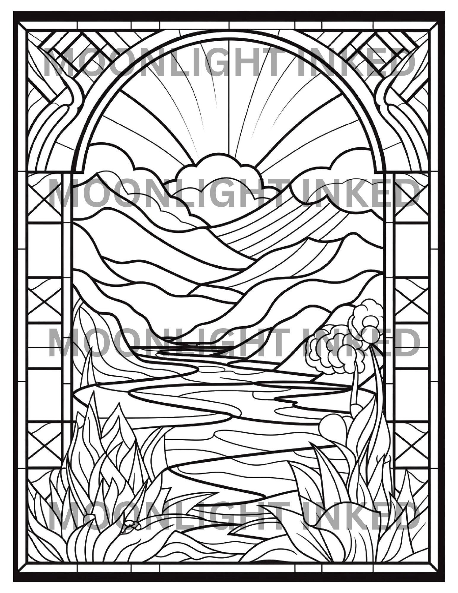 15 Relaxing Coloring With My Stained Glass Landscape - Etsy