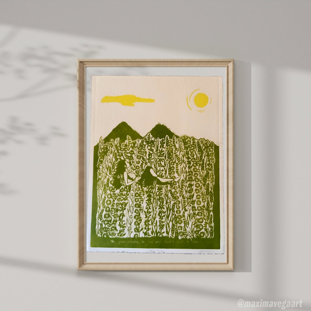 Flower Woodcut Art Print Flower Woodcut Wall Art Desert Woodcut Art ...