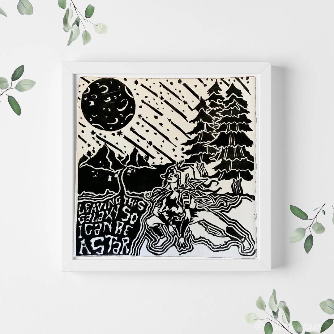 Star Linocut Art Star Wall Art Eclipse Wall Art Goddess Linocut Art ...