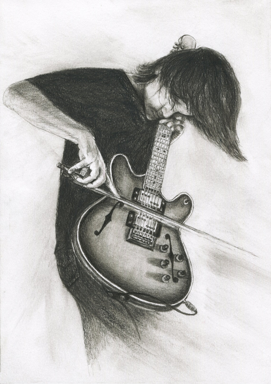 Johnny Greenwood From RADIOHEAD Charcoal Portrait Pencil Drawing Black ...