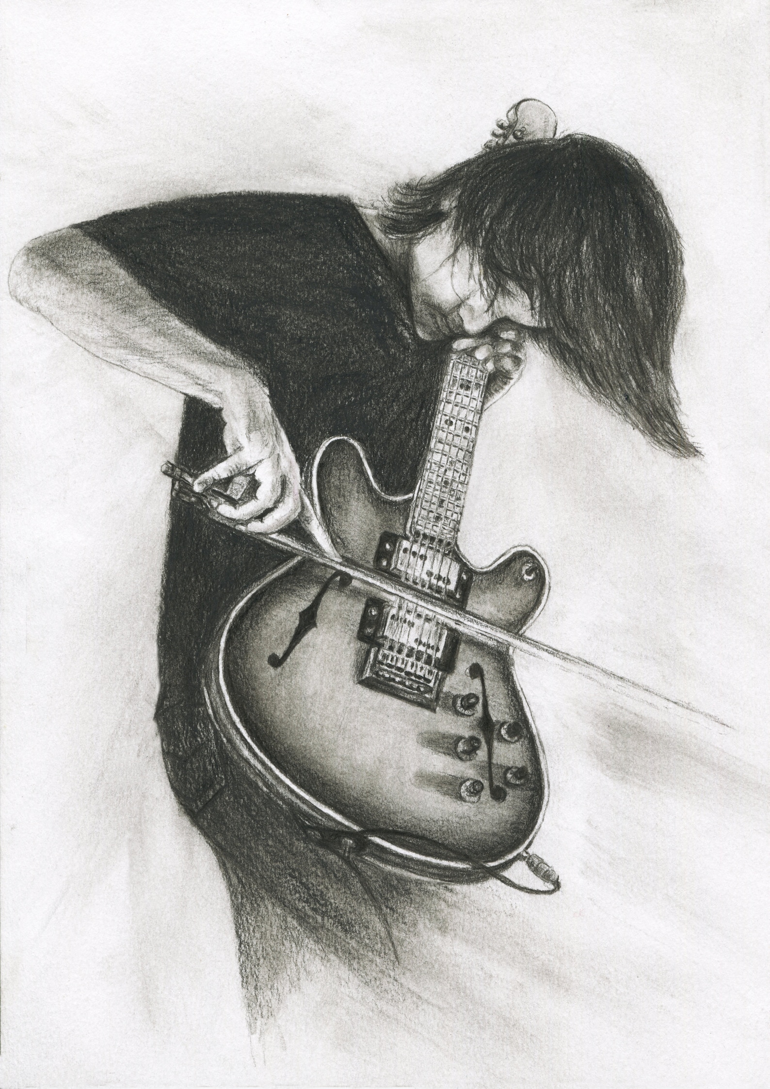 Johnny Greenwood From RADIOHEAD Charcoal Portrait Pencil Drawing Black ...