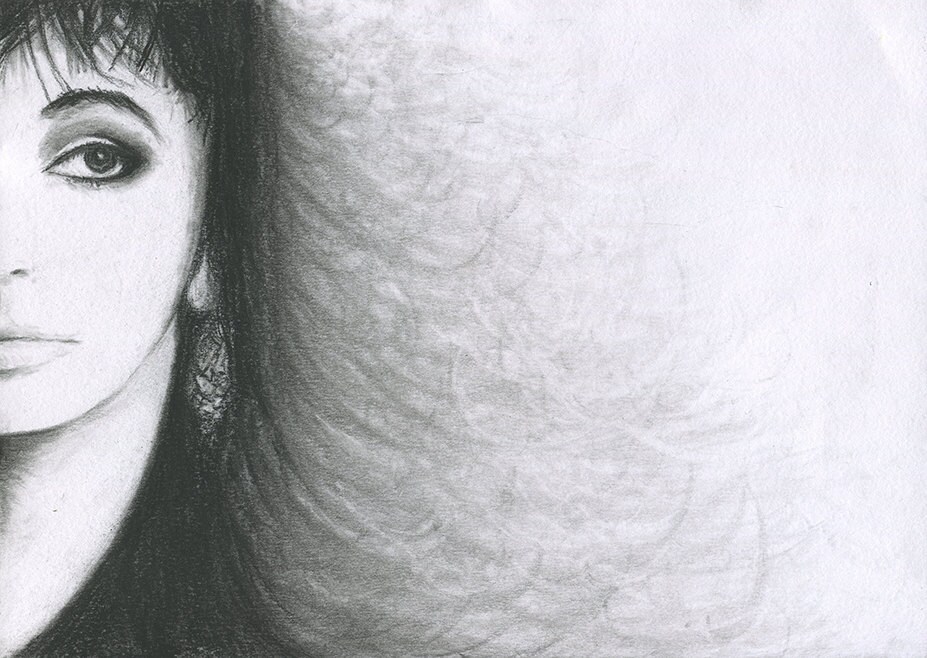 Kate Bush Hounds of Love Don't Give up Woman Half Face Charcoal Pencil ...