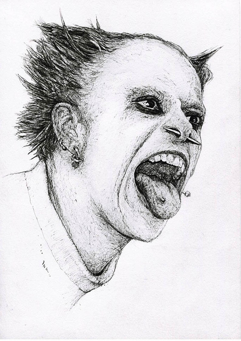 Keith Flint Of The Prodigy Pen Drawing Portrait Print Fan Art Etsy