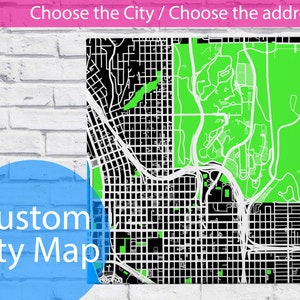 Custom City Map White Green Blue / Map Printed on Canvas - Etsy