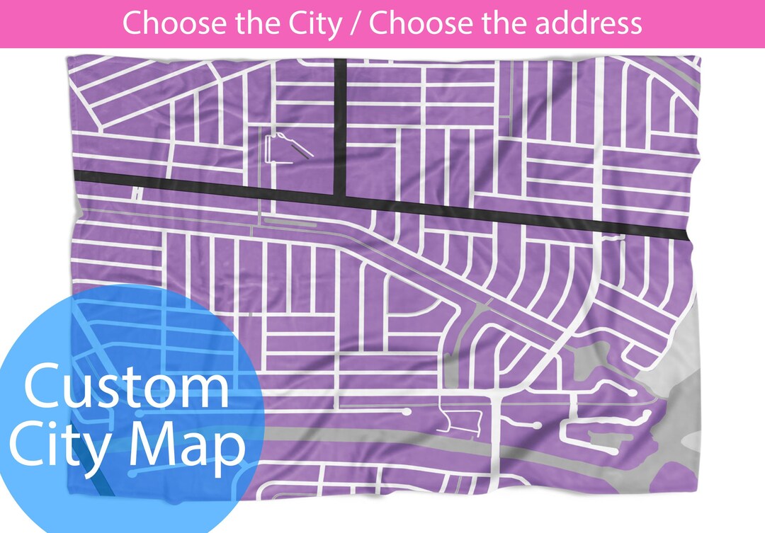 Custom City Map - Colored Background - Personalized Map Blanket ...
