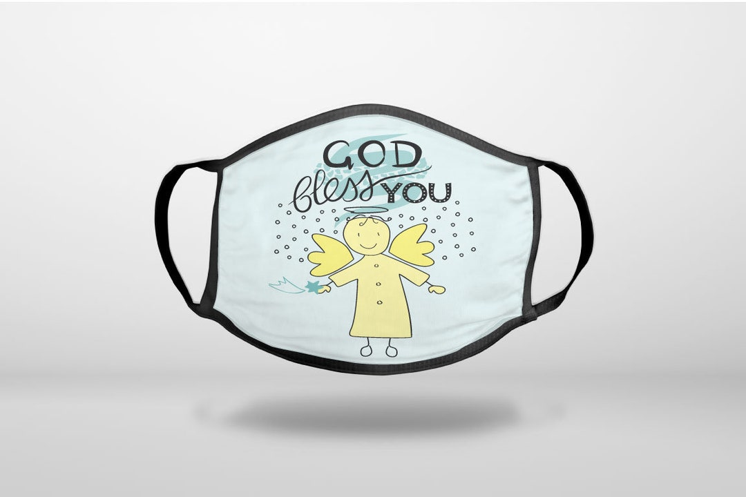 God Bless You Angel Yellow Teal CUSTOM 3-ply Reusable Soft Face Mask ...