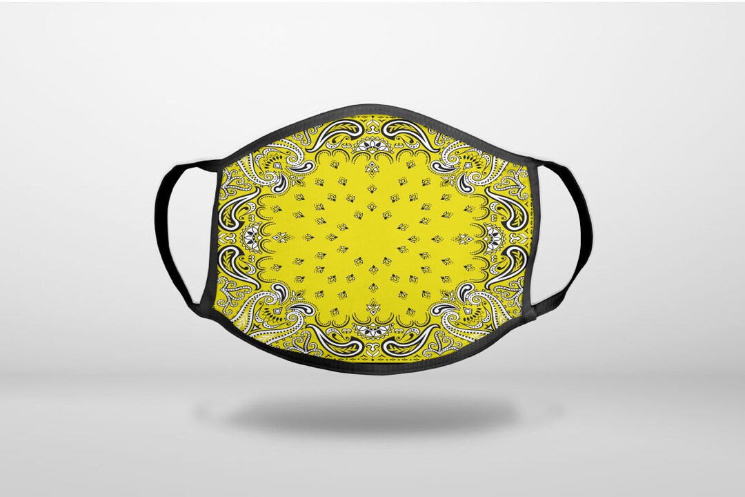 Bandana Print Yellow, Black, White CUSTOM 3-ply Reusable Soft Face Mask ...