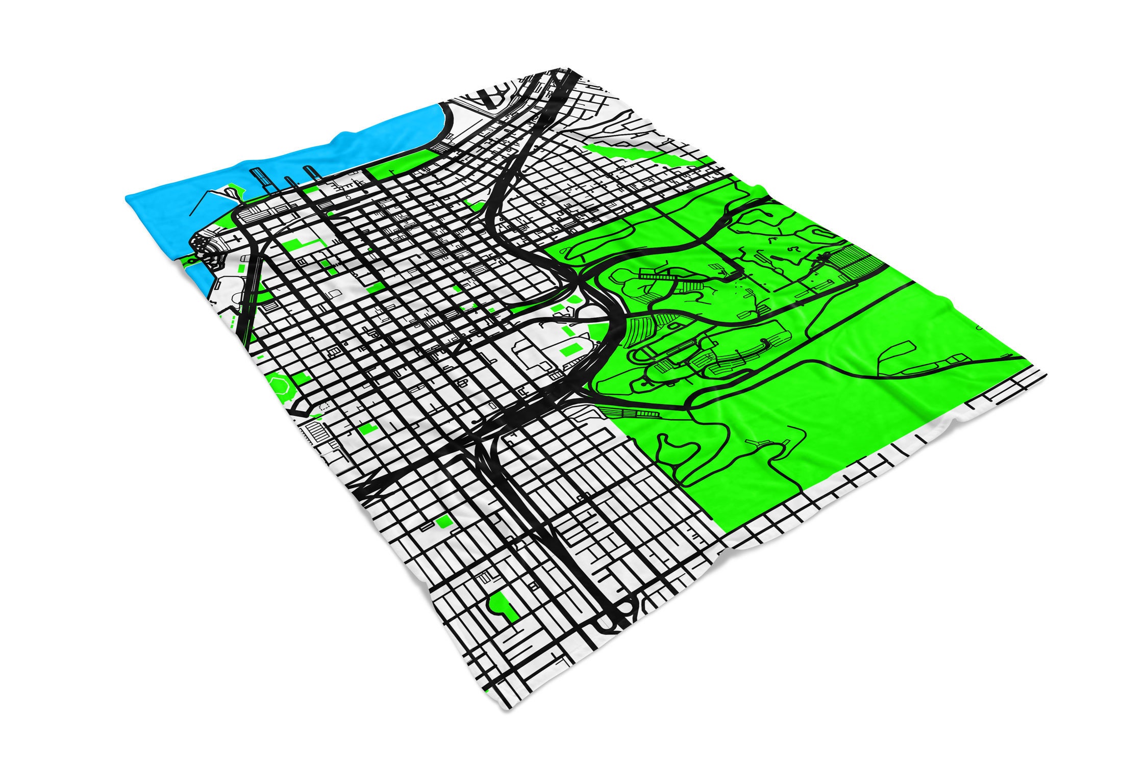 Custom City Map Colored Water and Grass Areas Personalized - Etsy