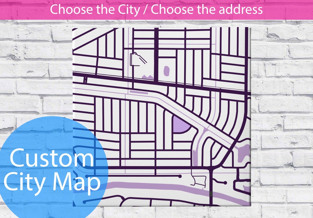 Custom City Map Colored Streets / Map Printed on Canvas / Gallery ...
