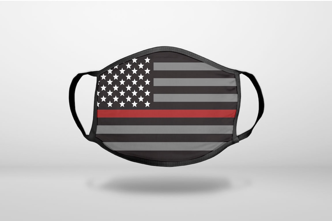 Thin Red Line US Flag Fire Rescue CUSTOM 3-ply Reusable Soft Face Mask ...
