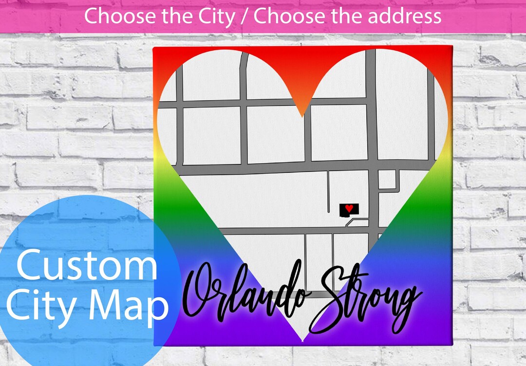 Custom City Map Rainbow Heart Pulse / Map Printed on Canvas /gallery ...