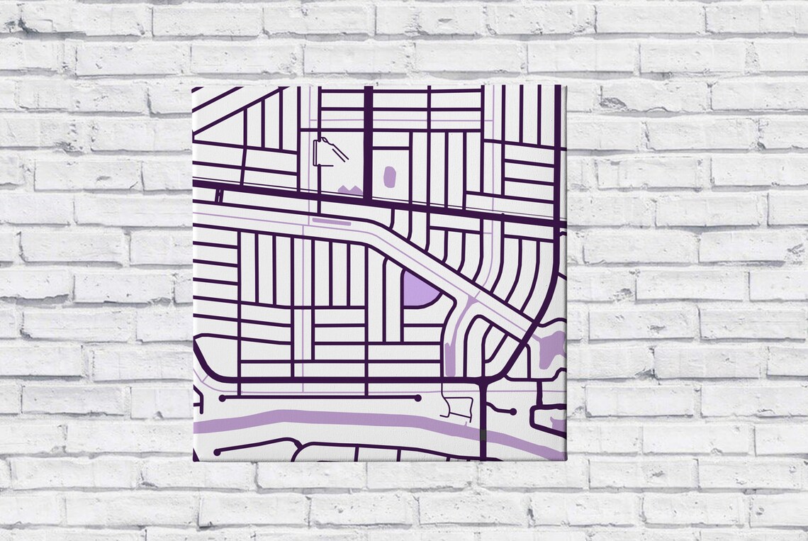 Custom City Map Colored Streets / Map Printed on Canvas / - Etsy