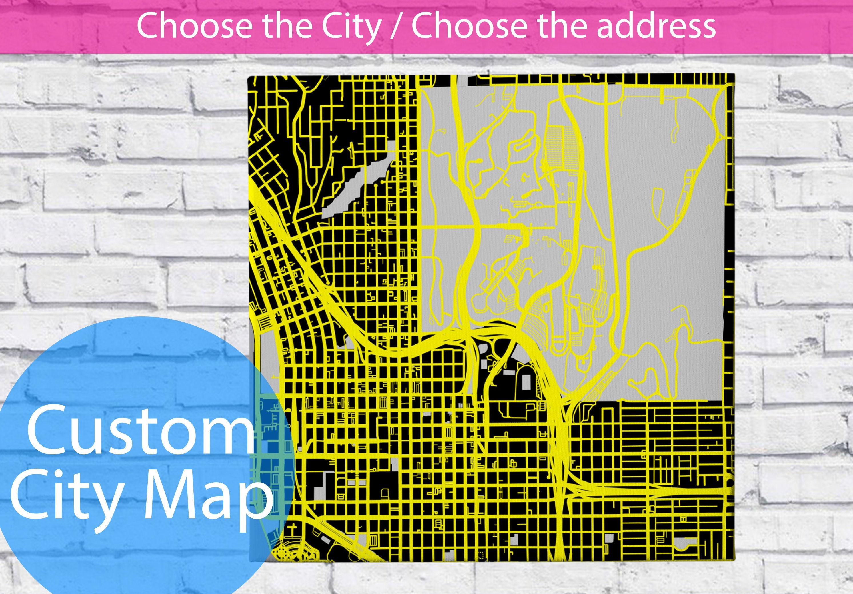Custom City Map Colored Streets / Map Printed on Canvas / - Etsy