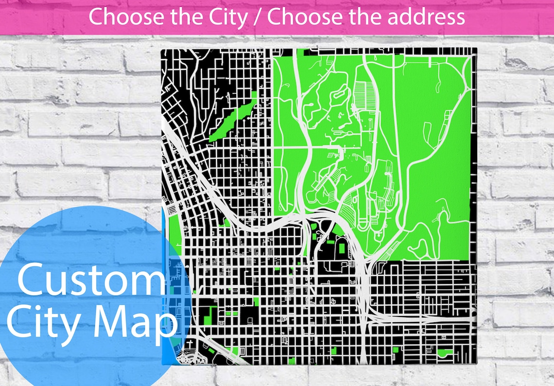 Custom City Map White Green Blue / Map Printed on Canvas - Etsy