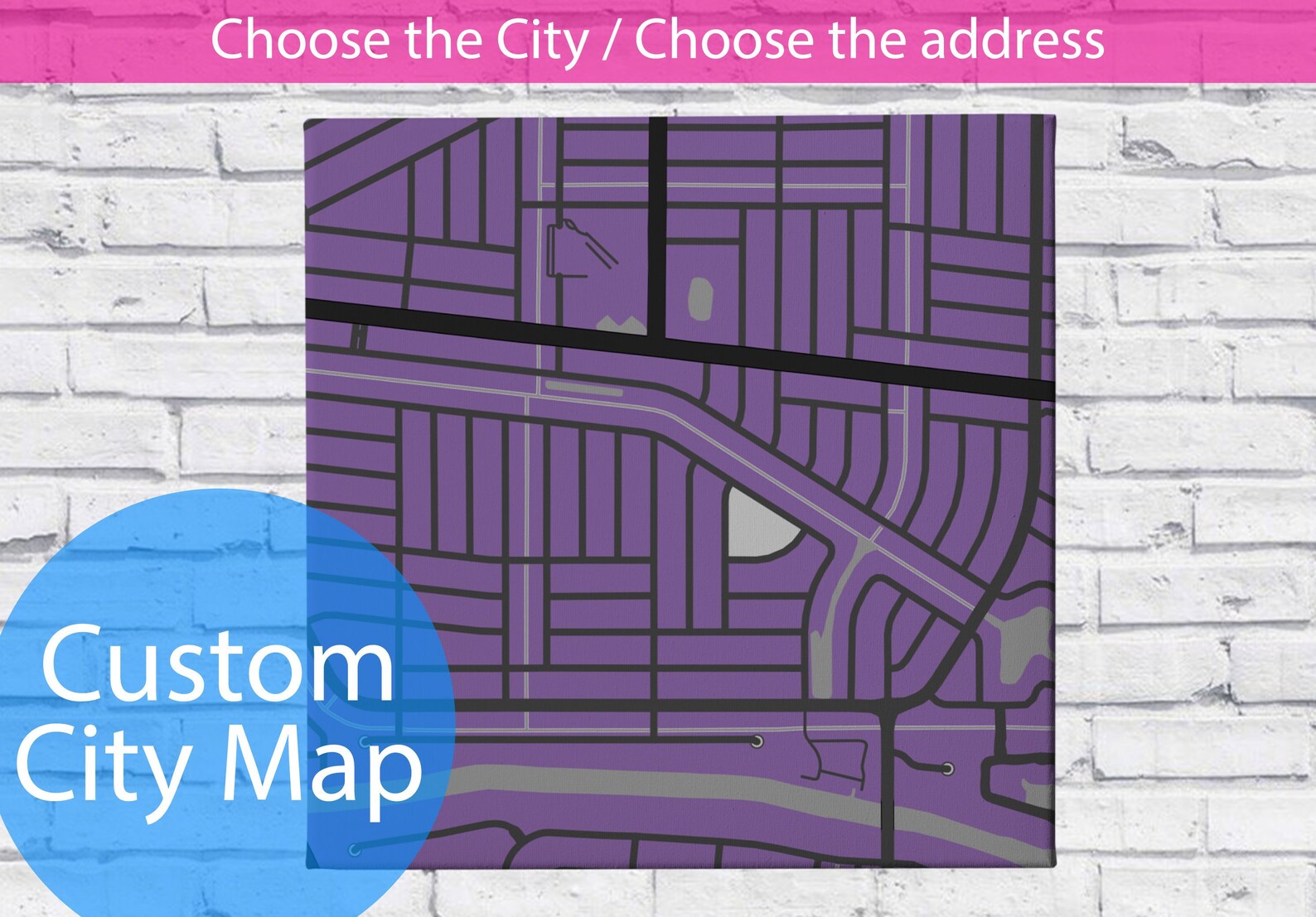 Custom City Map With Color / Map Printed on Canvas / Gallery | Etsy