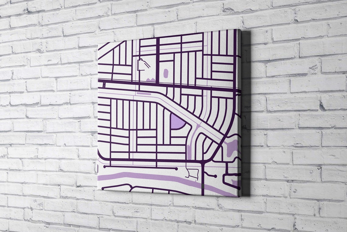 Custom City Map Colored Streets / Map Printed on Canvas / - Etsy