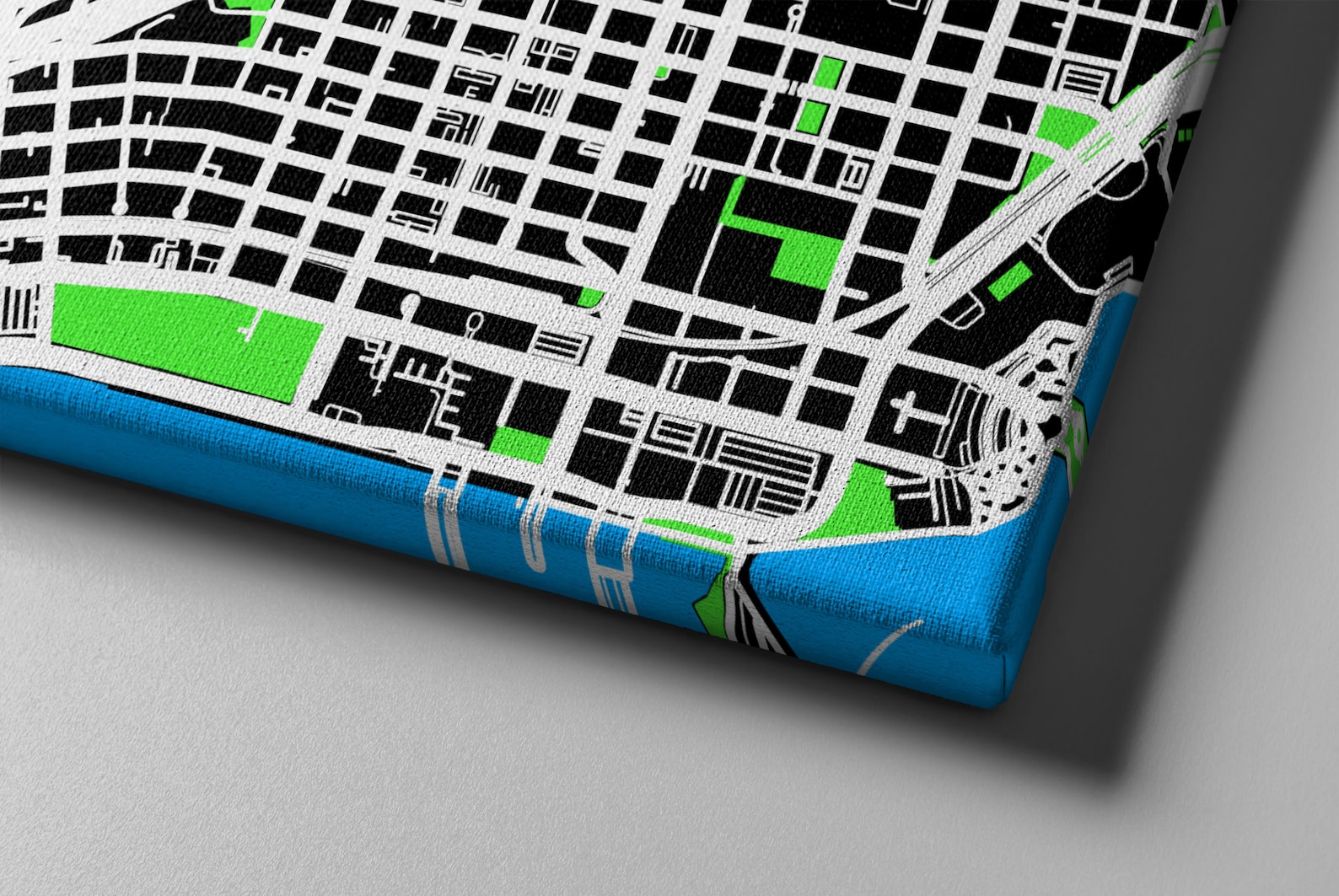 Custom City Map White Green Blue / Map Printed on Canvas - Etsy