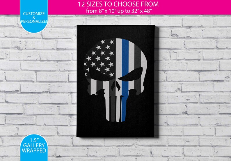 Skull Canvas / Thin Blue Line Flag / Gallery Wrapped Canvas - Etsy