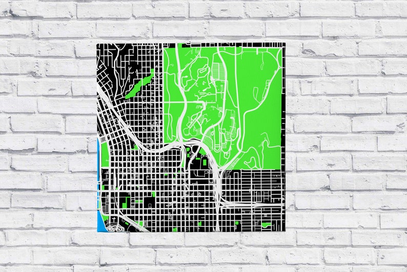 Custom City Map White Green Blue / Map Printed on Canvas - Etsy