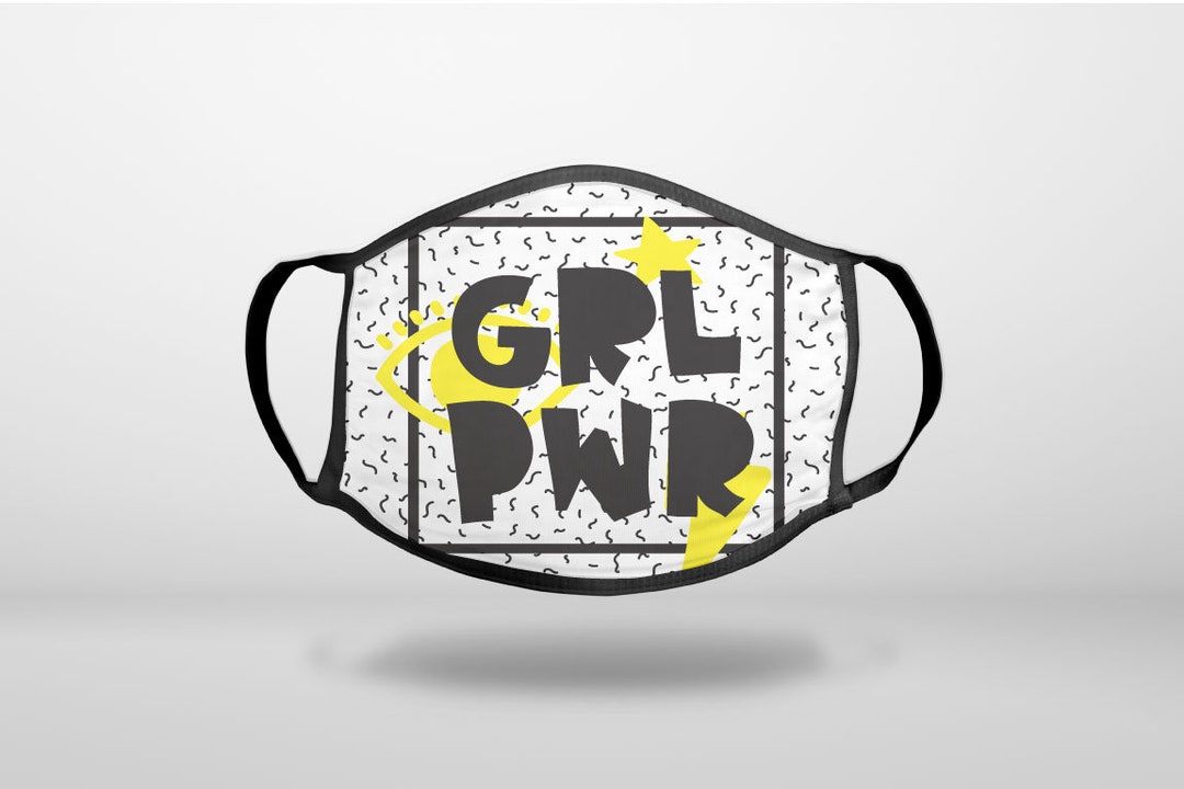 Girl Power GRL PWR Yellow & Black Box CUSTOM 3-ply Reusable Soft Face ...