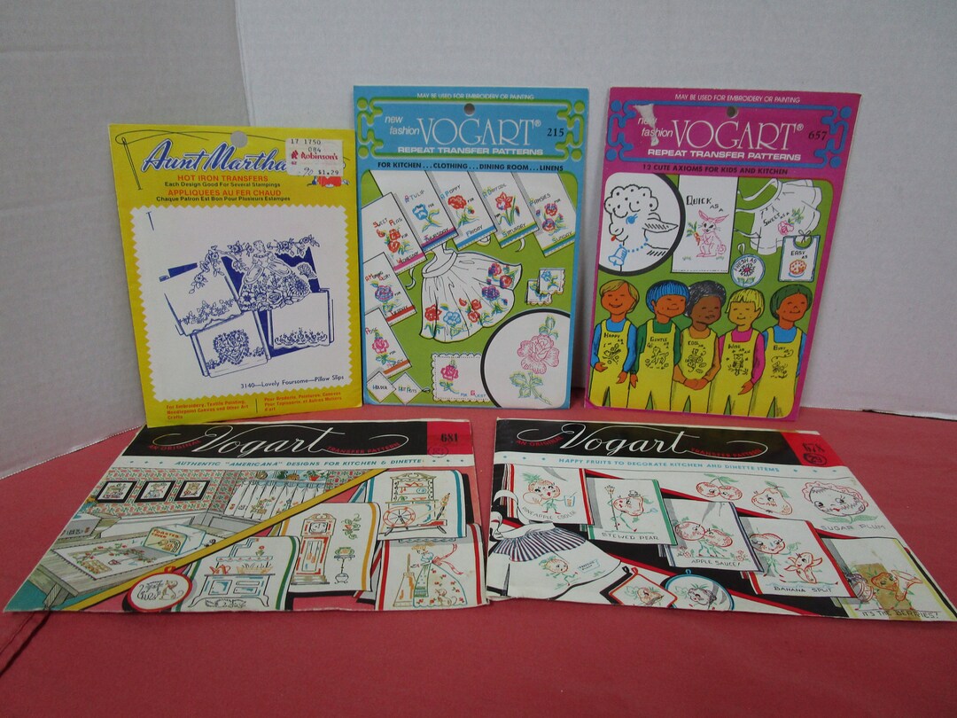 Iron on Transfers for Linens, Lot of 5, Aunt Marthas and Vogart, Unused ...
