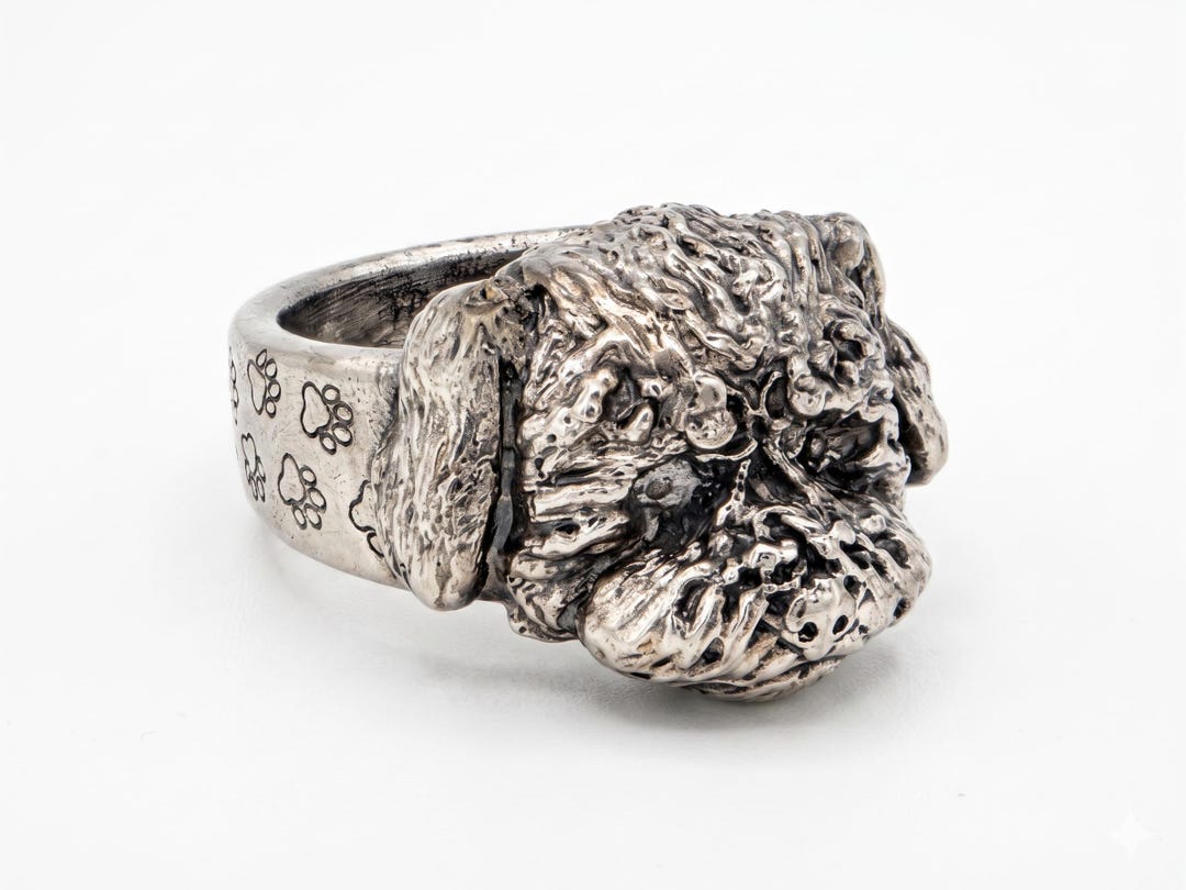 White Bronze Poodle Ring - Handcrafted Sculpted Dog Jewelry - Gift for ...