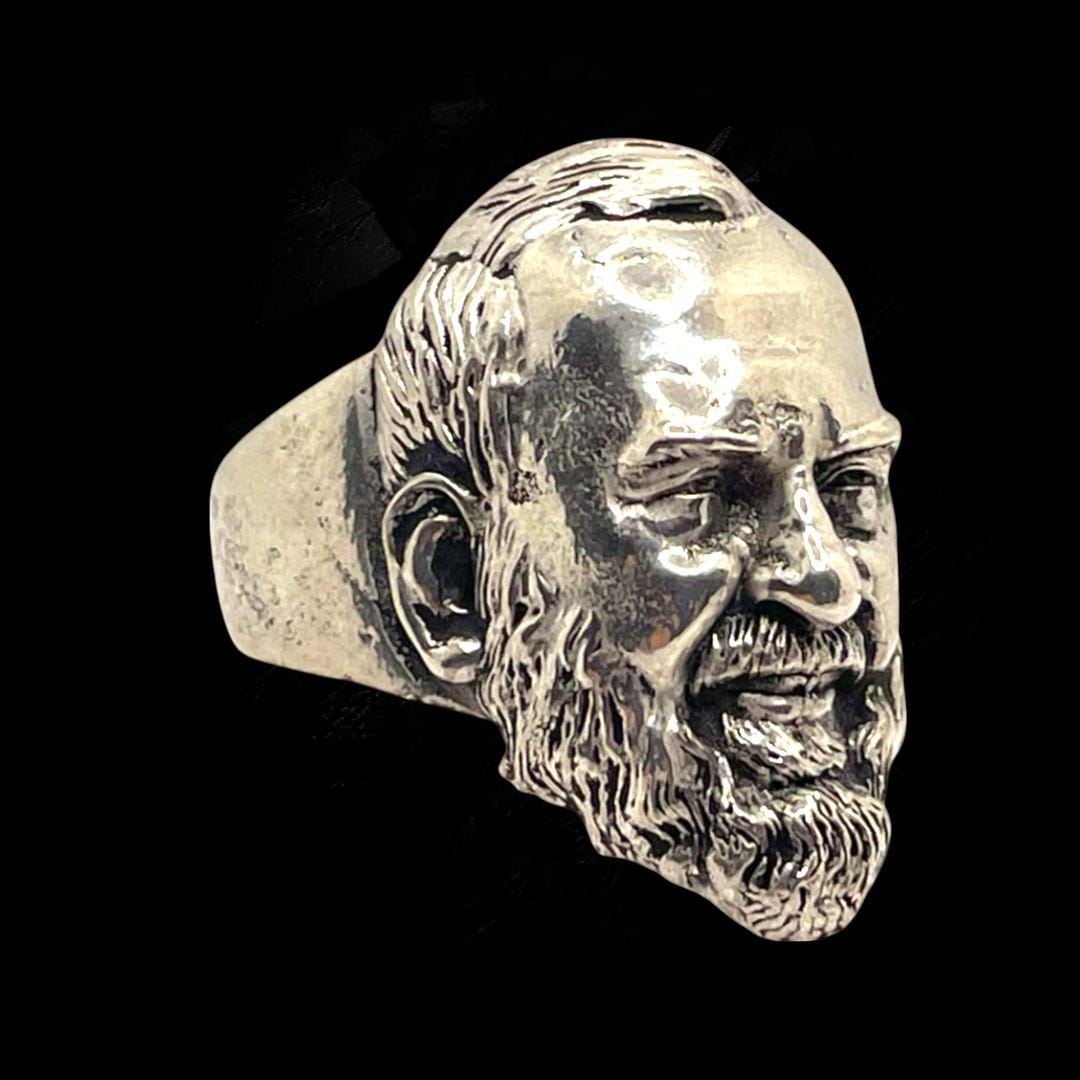 RING Padre Pio Father Pius Face Carved 925 Silver Religious Jewel Made ...
