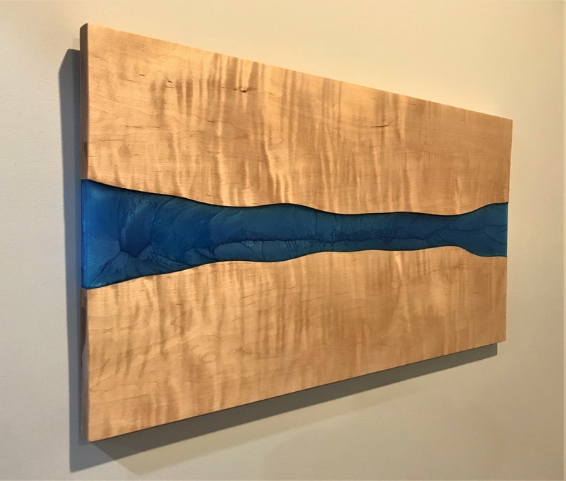 River Run Blue Epoxy and Curly Maple Wall Art - Etsy