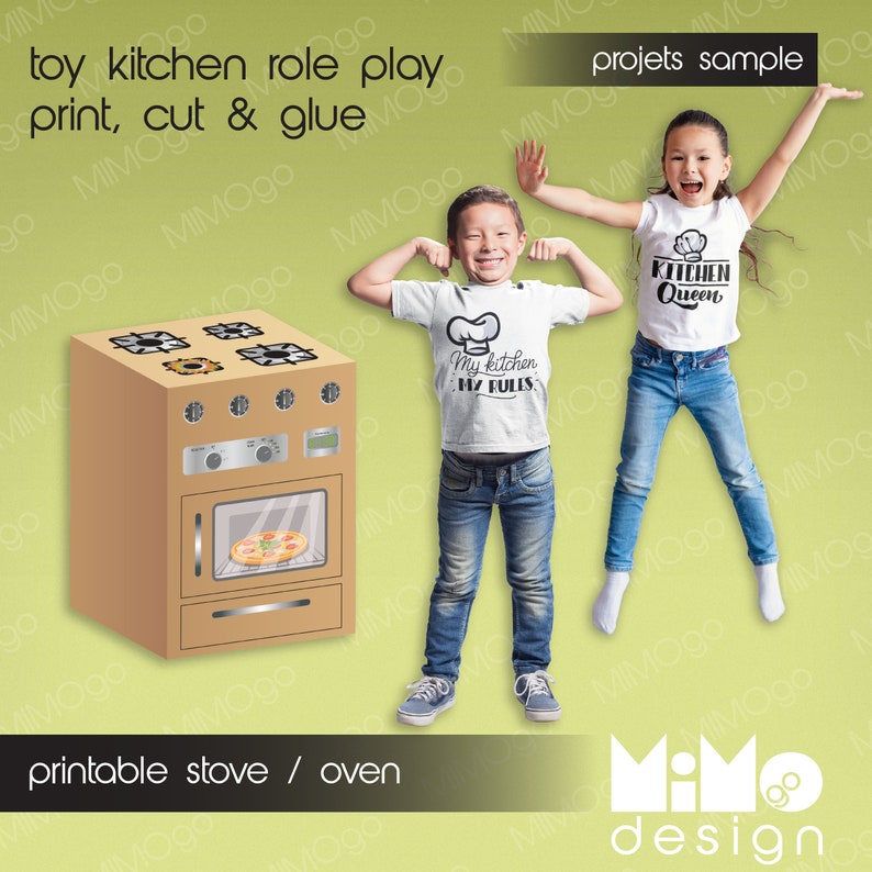 Kitchen Printable Toy Pretend Play With Individual Burners and Oven ...