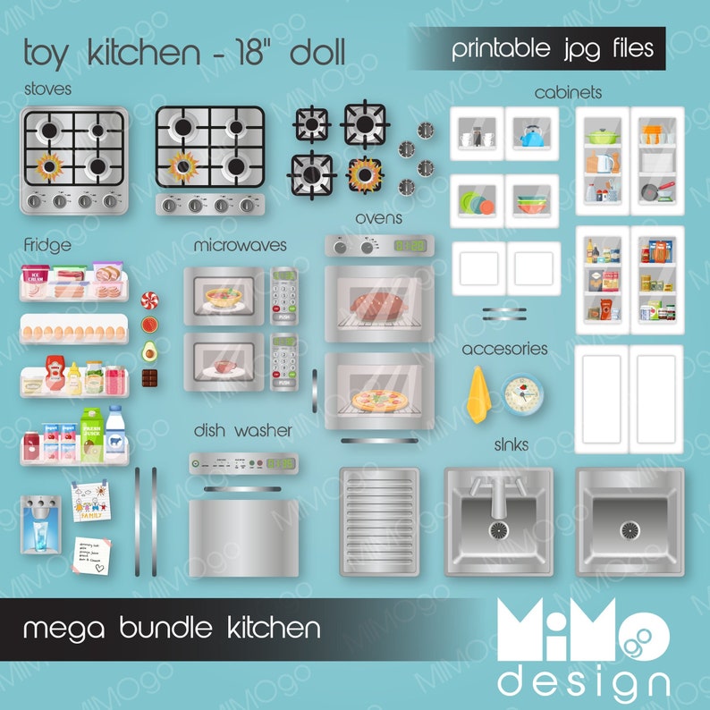 Mega Bundle Kitchen Printable Toy for 18" Dolls - DIGITAL DOWNLOAD ...