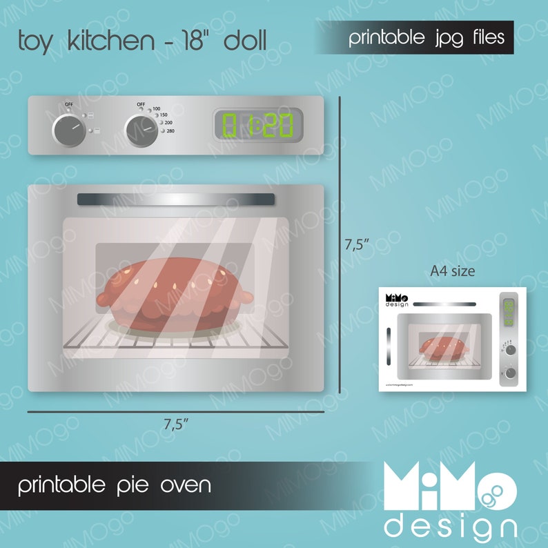 Oven pie Version Kitchen Printable Toy for 18' Dolls DIGITAL DOWNLOAD ...