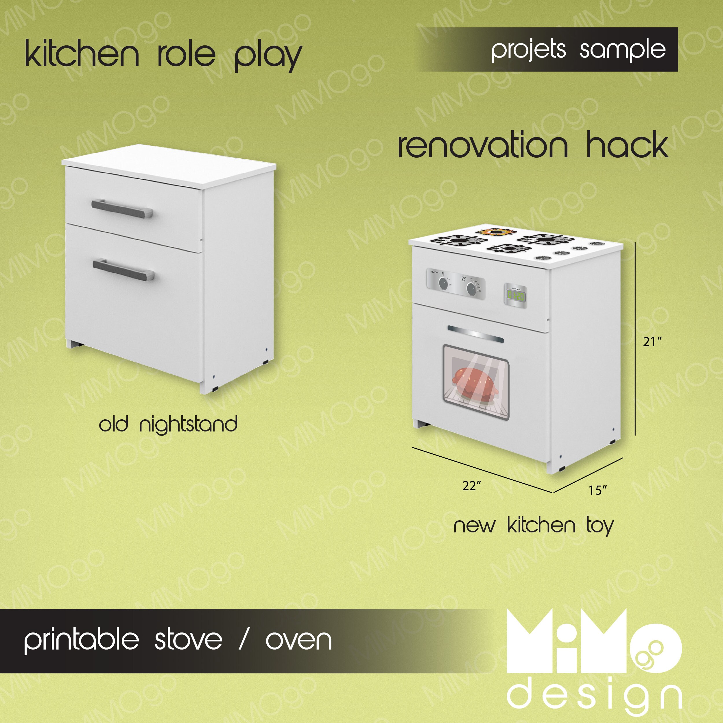 Kitchen Printable Toy Pretend Play With Individual Burners and Oven ...