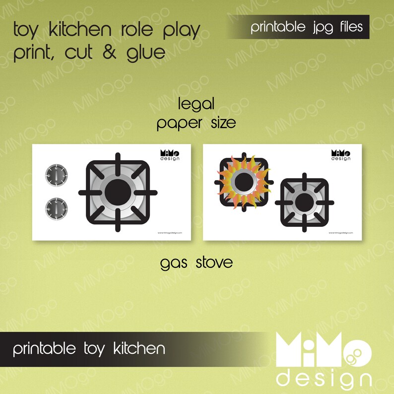 Kitchen Printable Toy Pretend Play With Individual Burners and Oven ...