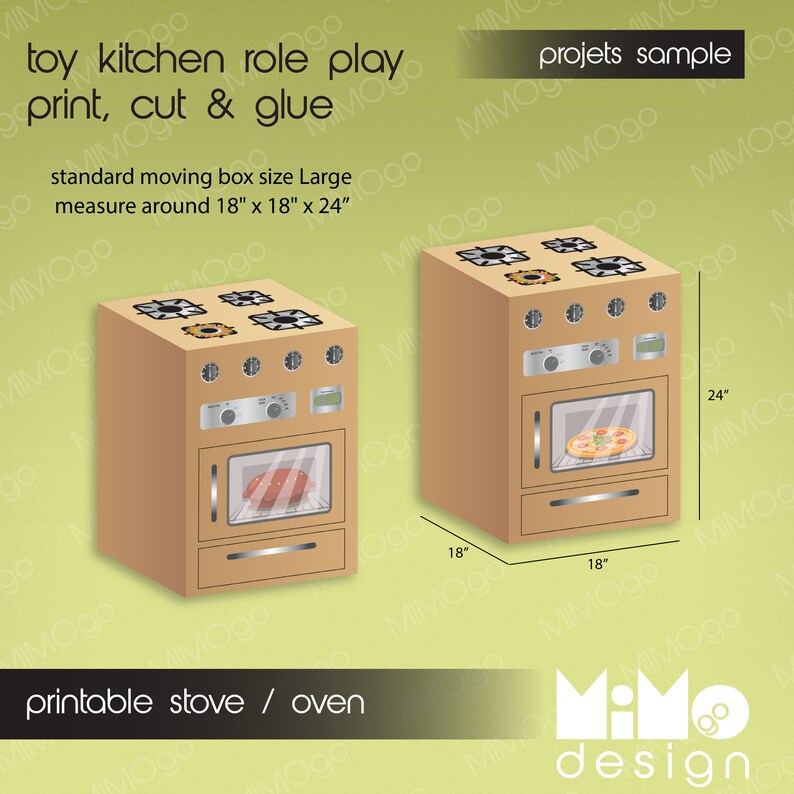 Kitchen Printable Toy Pretend Play With Individual Burners and Oven ...