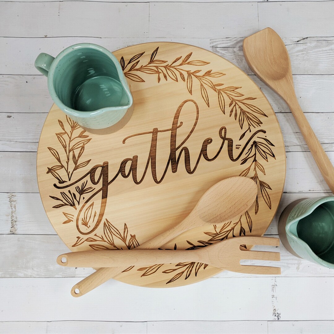 Engraved Rubberwood Lazy Susan Gather - Etsy Engraved Rubberwood Lazy Susan Gather - Etsy