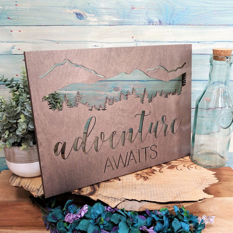 Wood Canvas Wall Art Decor Adventure Awaits with Mountains | Etsy