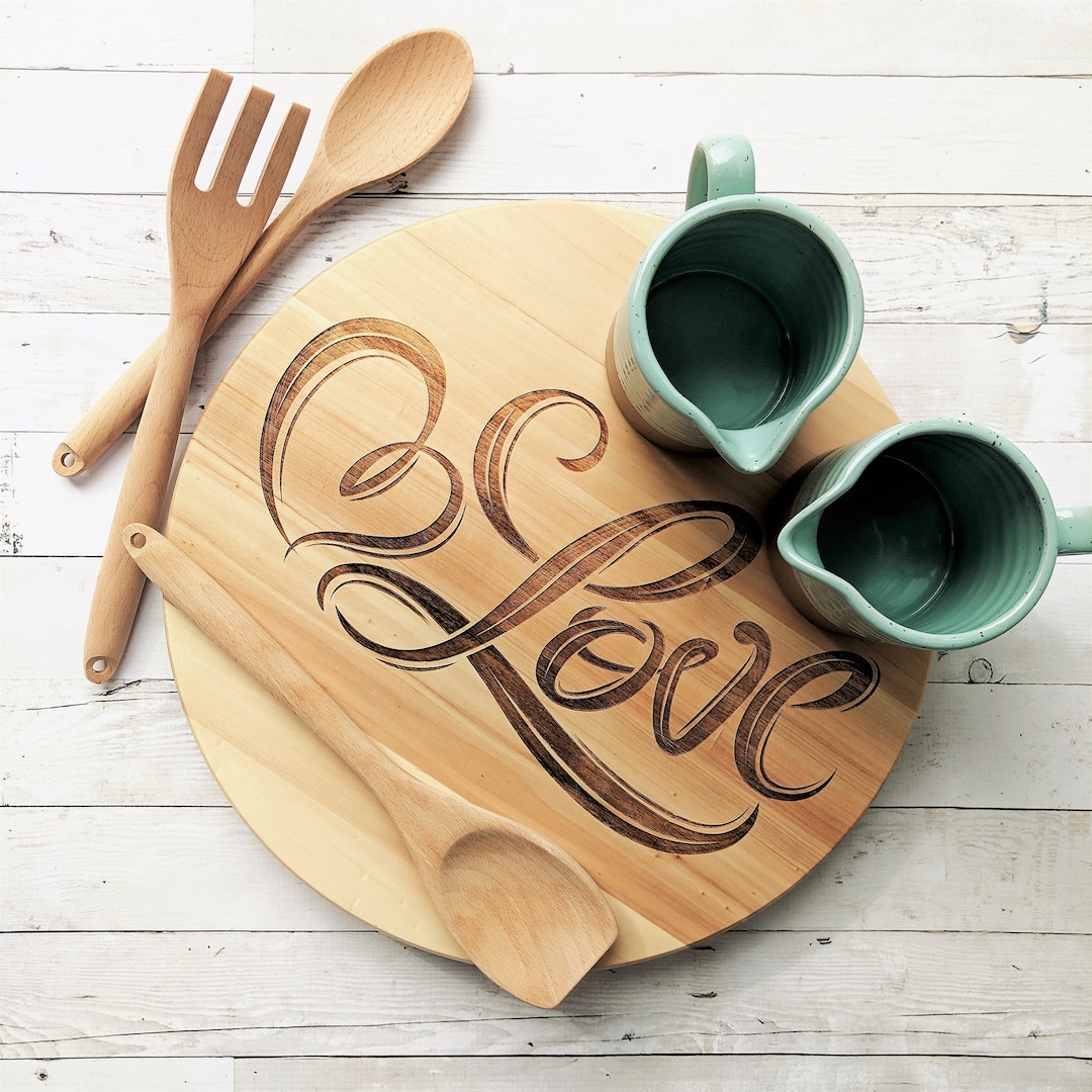 Engraved Rubberwood Lazy Susan- Love With Heart - Etsy Engraved Rubberwood Lazy Susan- Love With Heart - Etsy