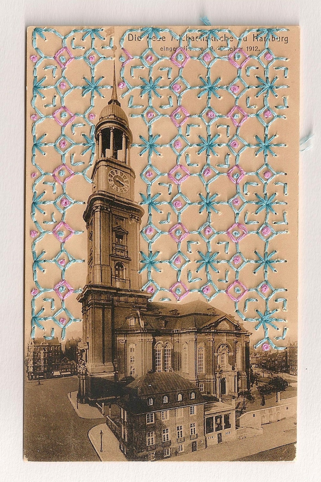 Hand Embroidered Postcard Vintage Postcard Unique Fiber Art Hamburg ...