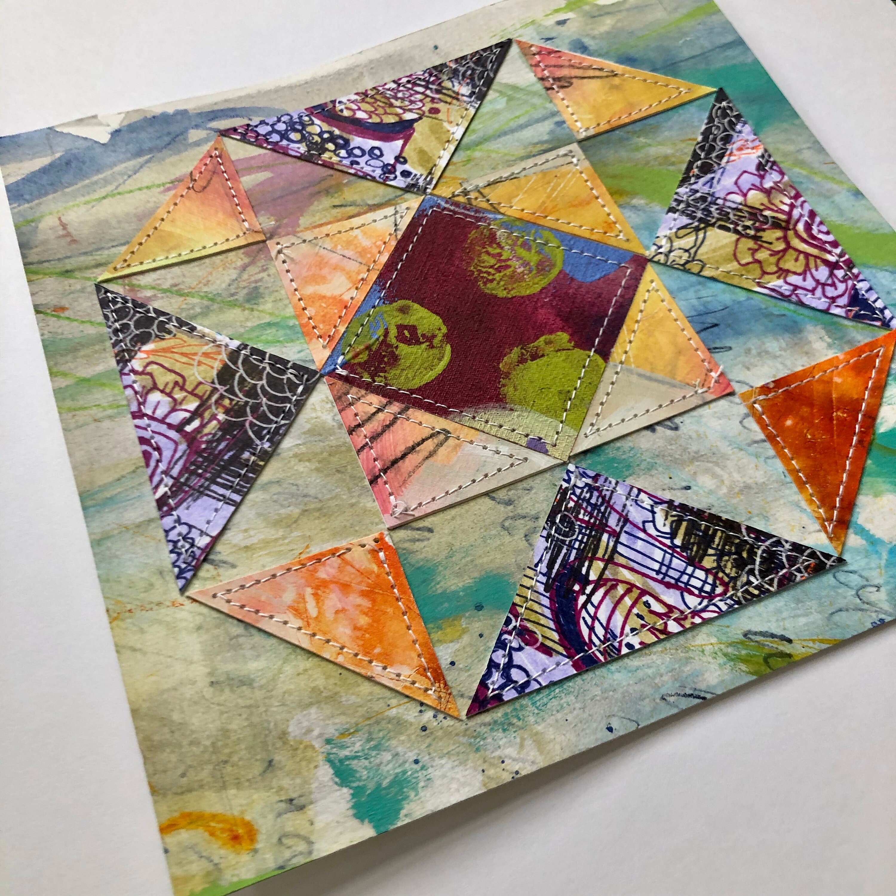 Paper Quilt Block Collage; Hand-painted Quilted Paper; "hour Glass ...