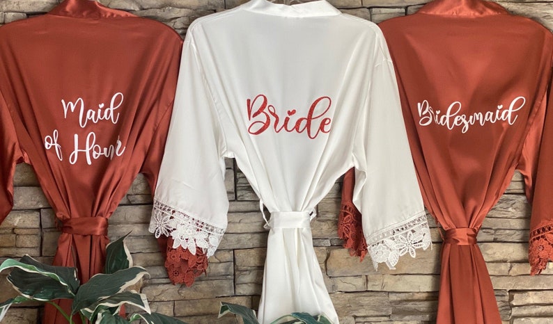 SALE Bridal Robe, Burnt Orange Robes, Satin Bridal Robe, Silky ...