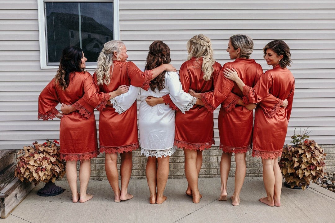 SALE Bridal Robe Burnt Orange Robes Satin Bridal Robe Silky - Etsy