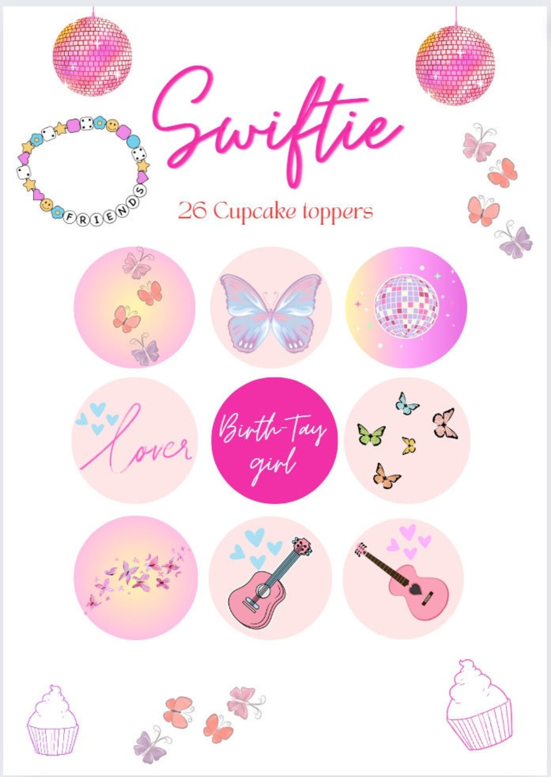 Swiftie Cupcake Toppers, Printable Taylor Swift Eras Cupcake Toppers ...